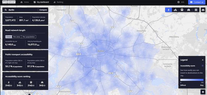 PTV Group launches new dashboard to visualize accessibility of cities | Traffic Technology Today